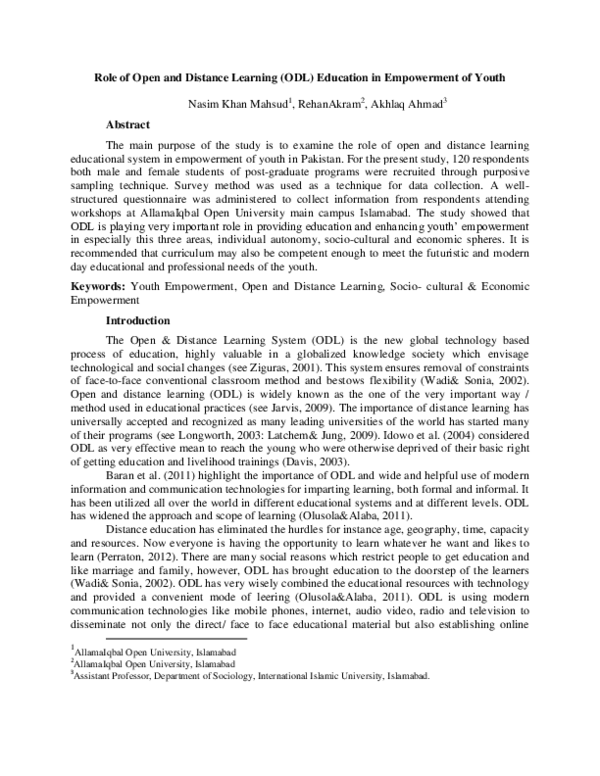 (PDF) Role of Open and Distance Learning (ODL) Education in Empowerment ...