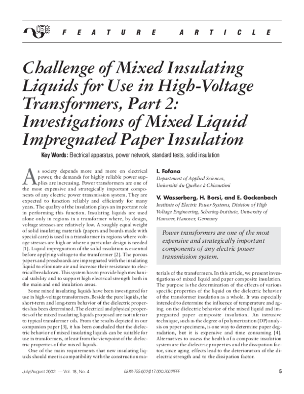 (PDF) Challenge of mixed insulating liquids for use in high-voltage ...