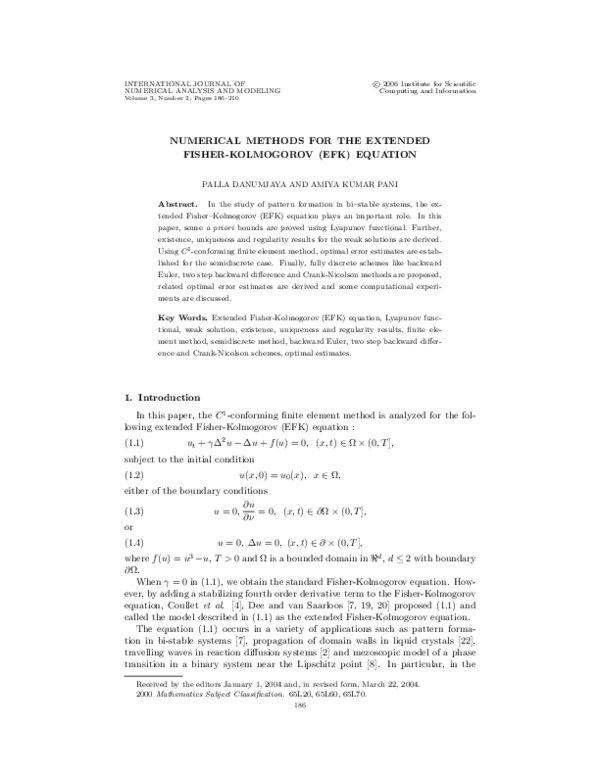 (PDF) Numerical methods for the extended Fisher-Kolmogorov (EFK) equation