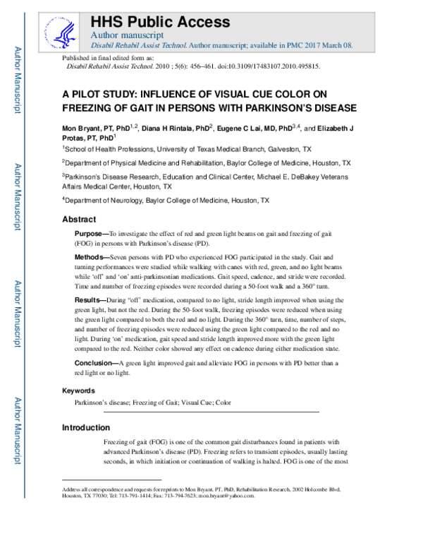 (PDF) A pilot study: influence of visual cue color on freezing of gait ...