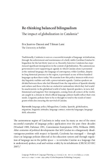 (PDF) Re-thinking balanced bilingualism: The impact of globalization in ...