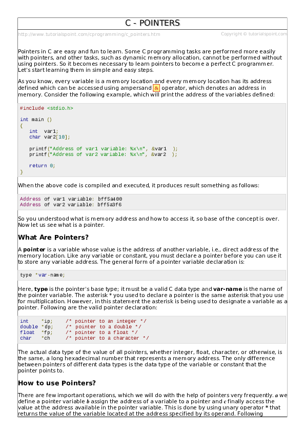 (PDF) Pointers in C