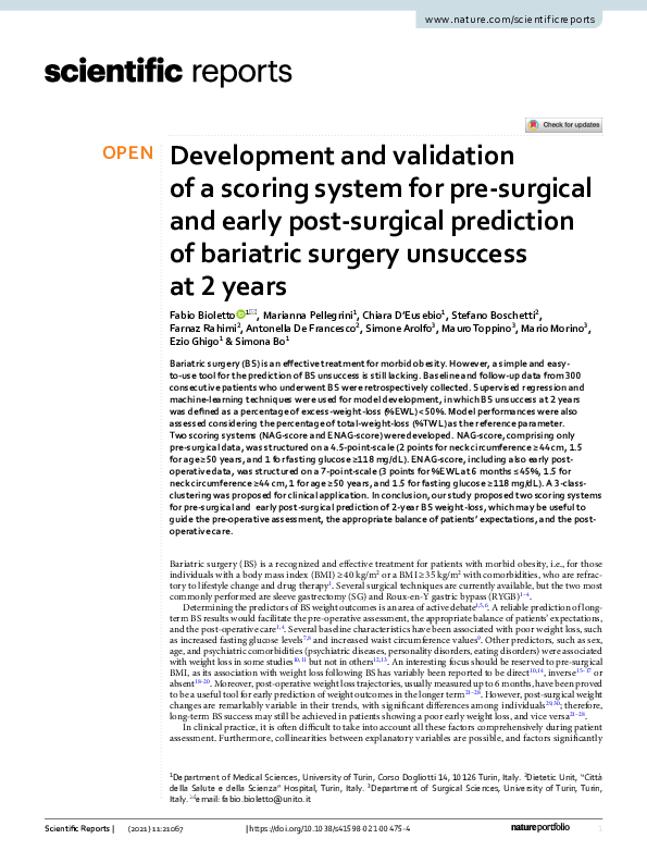 (PDF) Development and validation of a scoring system for pre-surgical ...