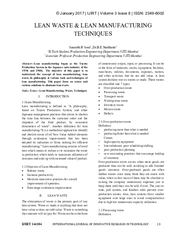 (PDF) Lean Waste & Lean Manufacturing Techniques
