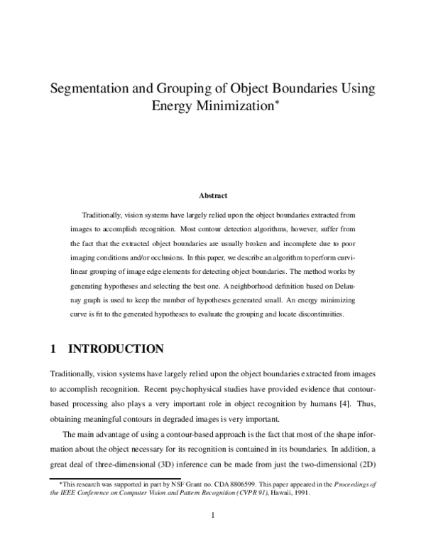 (PDF) Segmentation and grouping of object boundaries using energy minimization
