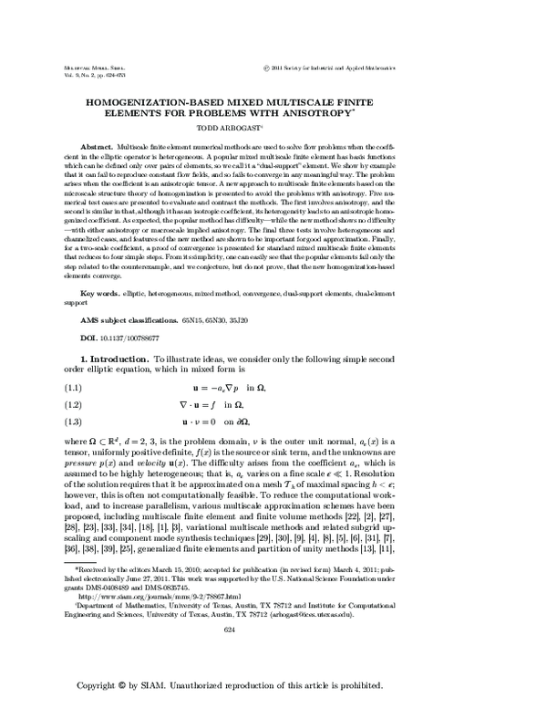 (PDF) Homogenization-Based Mixed Multiscale Finite Elements for Problems with Anisotropy