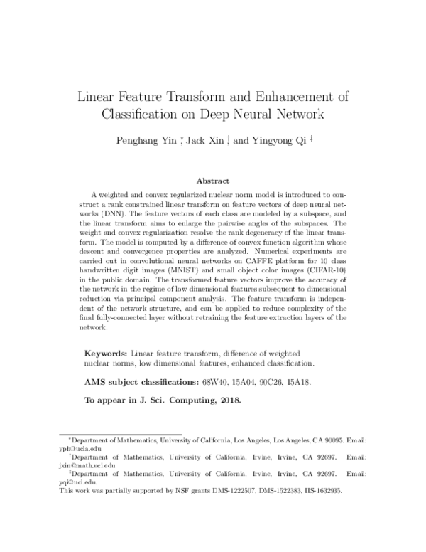 (PDF) Linear Feature Transform and Enhancement of Classification on ...
