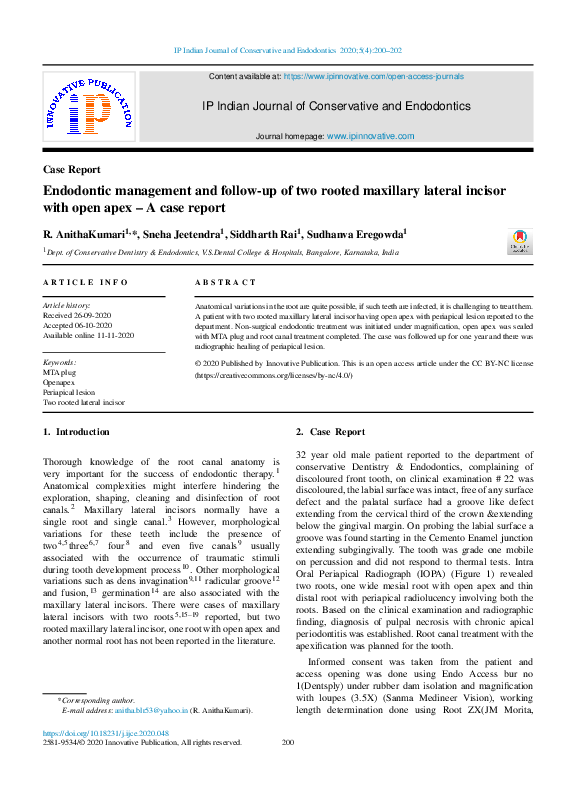 (PDF) Endodontic management and follow-up of two rooted maxillary ...