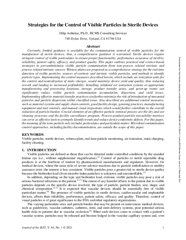 (PDF) Strategies for the Control of Visible Particles in Sterile Devices