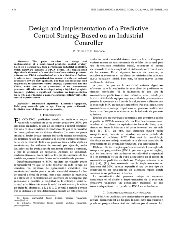 (PDF) Design and Implementation of a Predictive Control strategy based on an Industrial Controller
