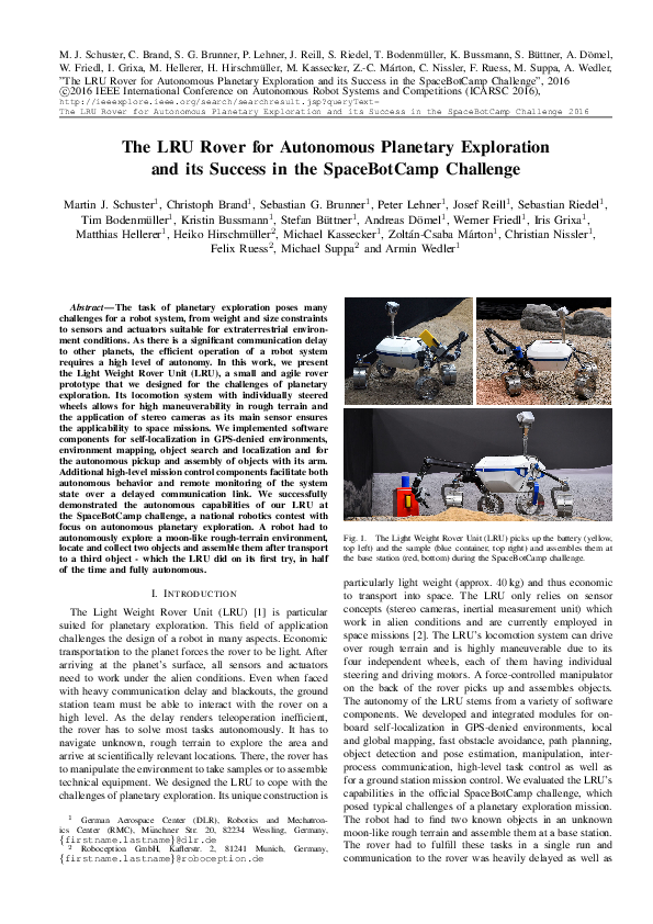 (PDF) The LRU Rover for Autonomous Planetary Exploration and Its Success in the SpaceBotCamp ...