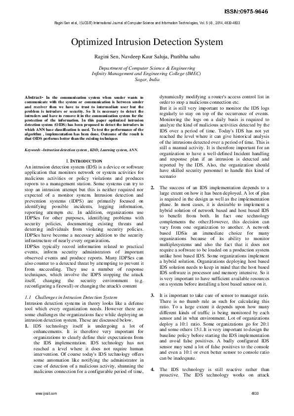 (PDF) Optimized Intrusion Detection System