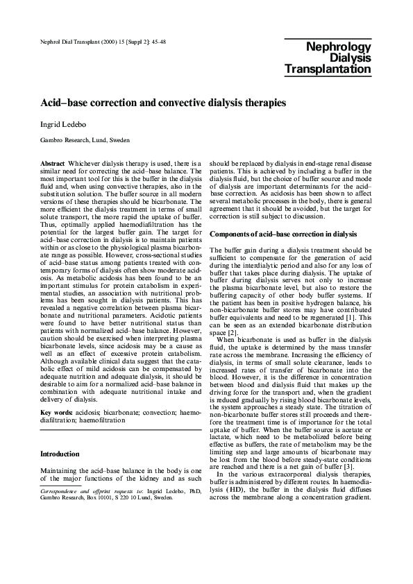 (PDF) Acid-base correction and convective dialysis therapies