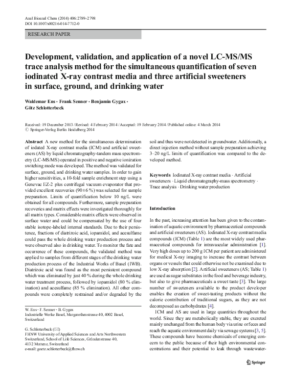 (PDF) Development, validation, and application of a novel LC-MS/MS trace analysis method for the ...
