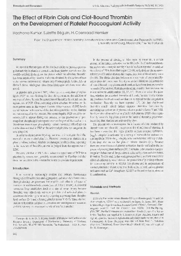 (PDF) The Effect of Fibrin Clots and Clot-Bound Thrombin on the ...