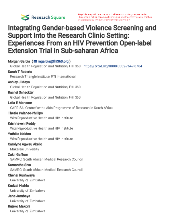 (PDF) Integrating Gender-based Violence Screening and Support Into the ...