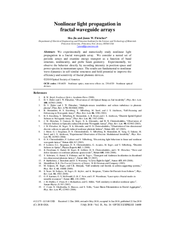 (PDF) Nonlinear light propagation in fractal waveguide arrays
