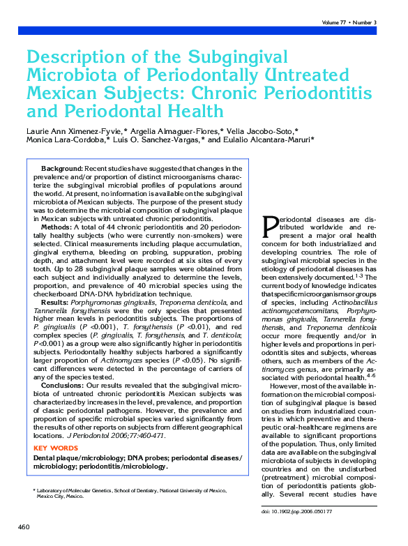 (PDF) Description of the Subgingival Microbiota of Periodontally ...