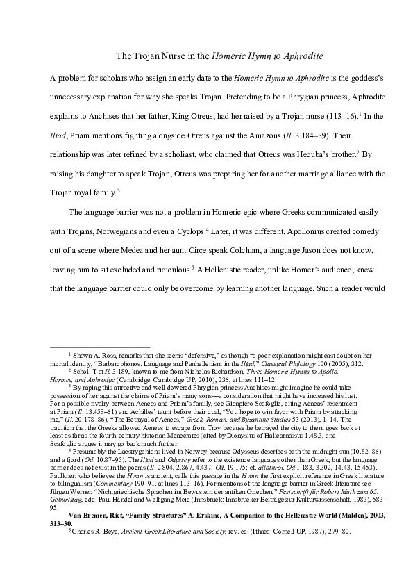 (PDF) The Trojan Nurse in the Homeric Hymn to Aphrodite