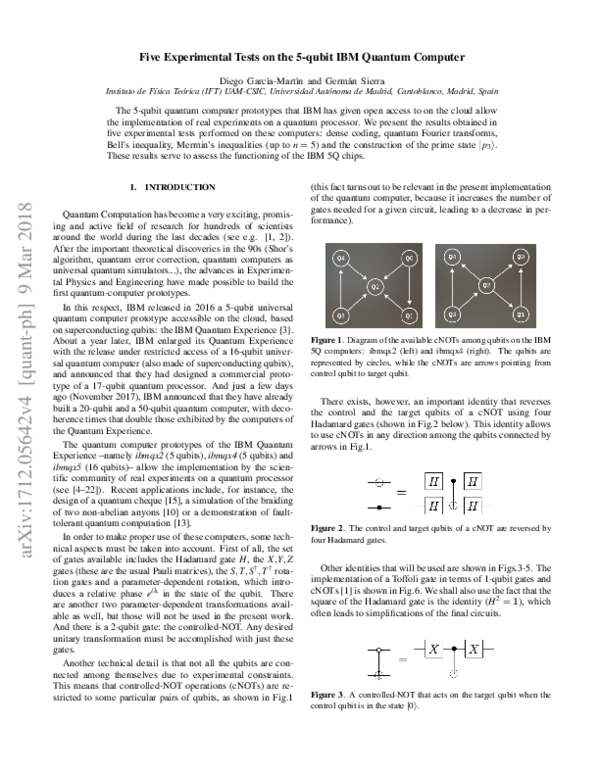 (PDF) Five Experimental Tests on the 5-Qubit IBM Quantum Computer