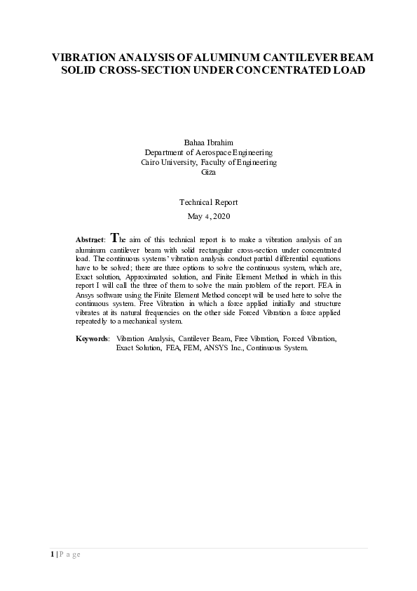(PDF) Vibration Analysis of Aluminum Cantilever Beam Solid Cross-Section