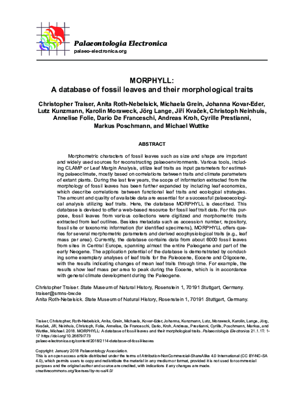 (PDF) MORPHYLL: A database of fossil leaves and their morphological ...