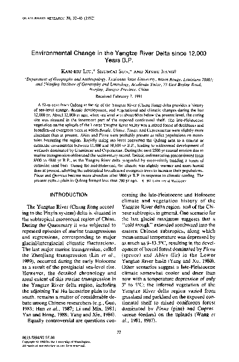 (PDF) Environmental change in the Yangtze River delta since 12,000 ...