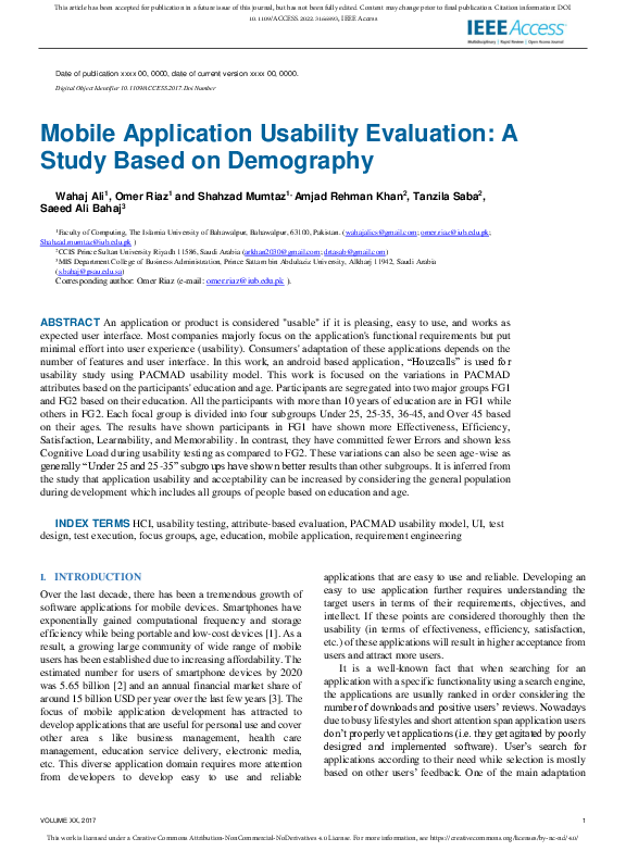 (PDF) Mobile Application Usability Evaluation: A Study Based on Demography