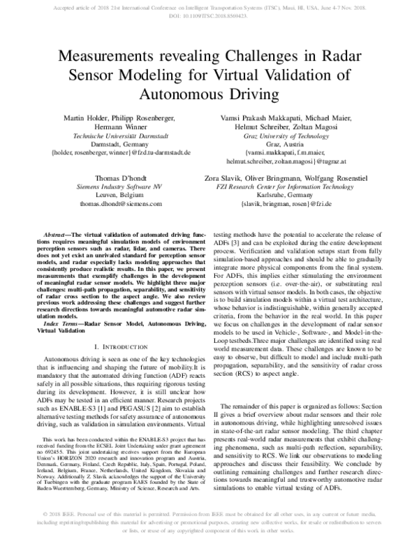 (PDF) Measurements revealing Challenges in Radar Sensor Modeling for Virtual Validation of ...