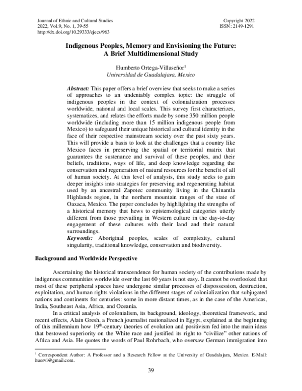 (PDF) Indigenous Peoples, Memory and Envisioning the Future. A Brief ...