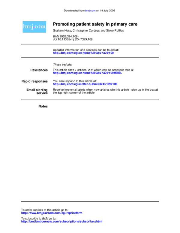(PDF) Promoting patient safety in primary care