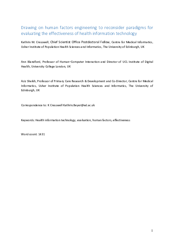 (PDF) Drawing on human factors engineering to evaluate the ...