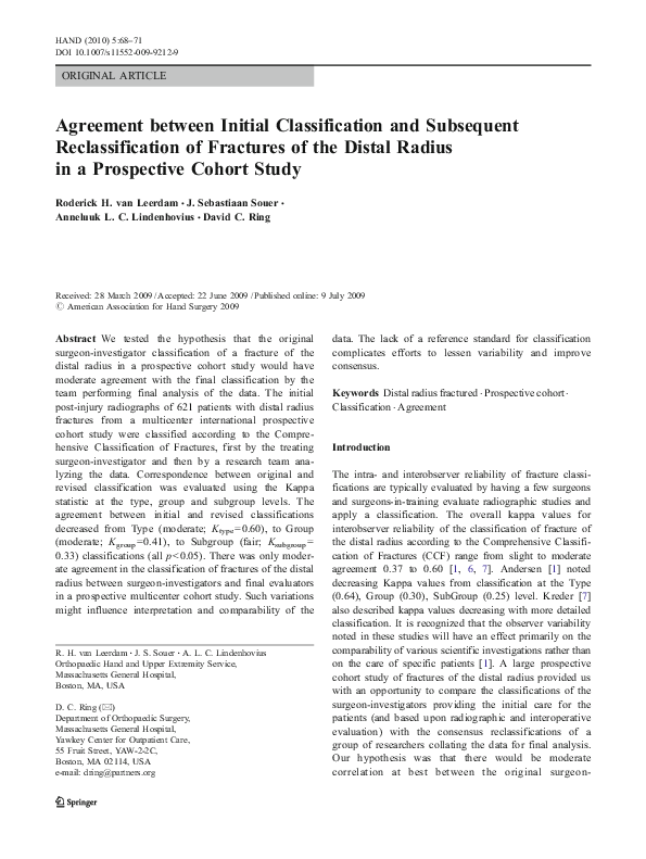 (PDF) Agreement between Initial Classification and Subsequent ...
