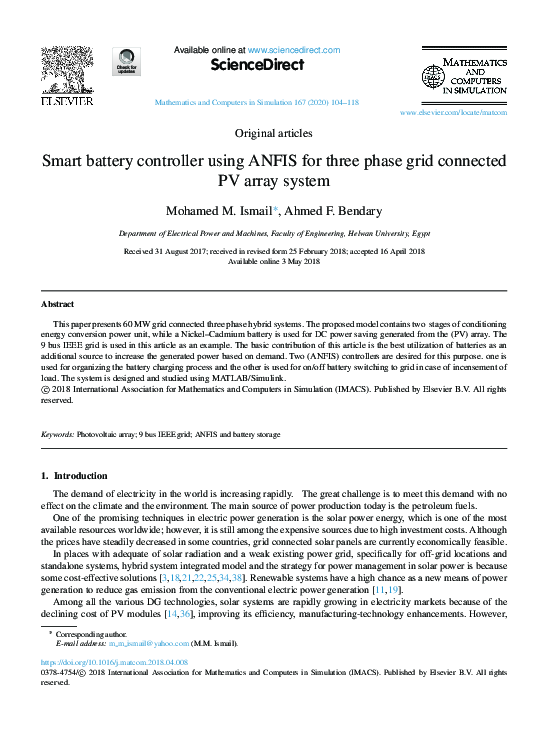Pdf Smart Battery Controller Using Anfis For Three Phase Grid Connected Pv Array System