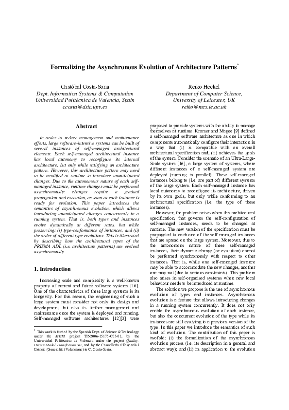 Pdf Formalizing The Asynchronous Evolution Of Architecture Patterns