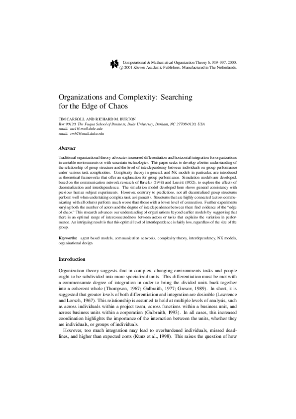 (PDF) Complexity Theory and Organizational Performance