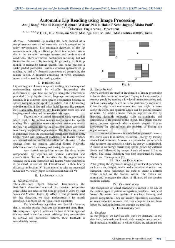 (PDF) Automatic Lip Reading using Image Processing