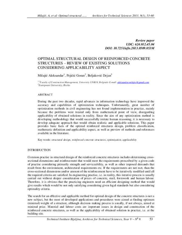 (PDF) Optimal Structural Design of Reinforced Concrete Structures ...