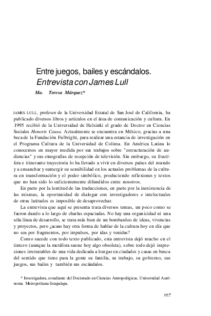 (PDF) Entre juegos, bailes y escándalos. Entrevista con James Lull