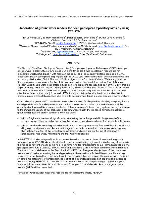 (PDF) Elaboration of groundwater models for deep geological repository ...