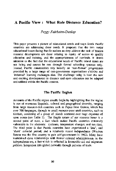 (PDF) A Pacific View: What Role Distance Education?