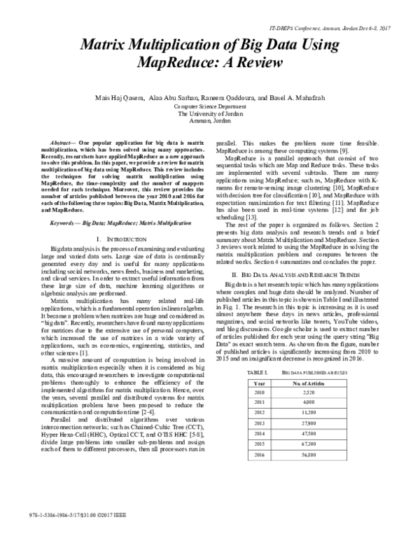 Pdf Matrix Multiplication Of Big Data Using Mapreduce A Review 9342