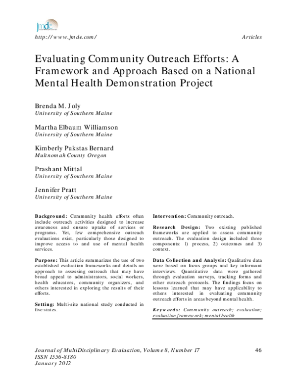 (PDF) Evaluating Community Outreach Efforts: A Framework and Approach ...