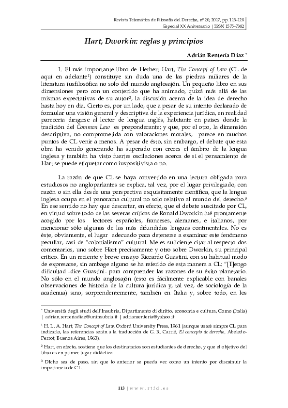 (PDF) Hart, Dworkin: reglas y principios