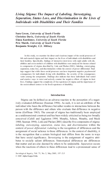 (PDF) Living Stigma: The Impact of Labeling, Stereotyping, Separation ...