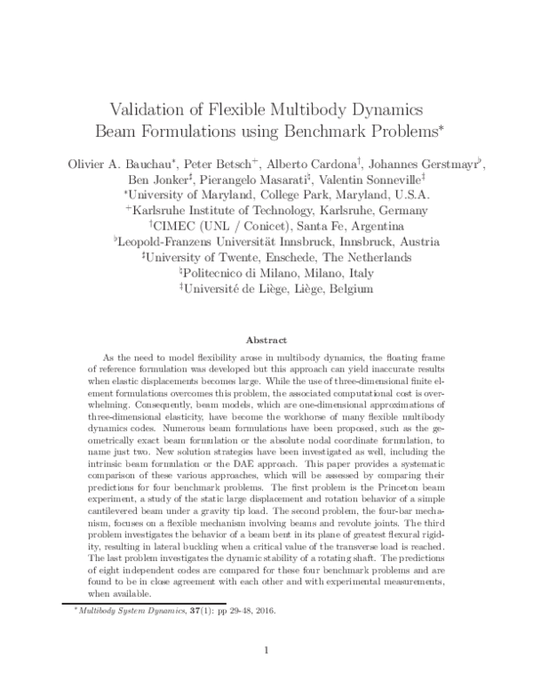 Pdf Validation Of Flexible Multibody Dynamics Beam Formulations Using