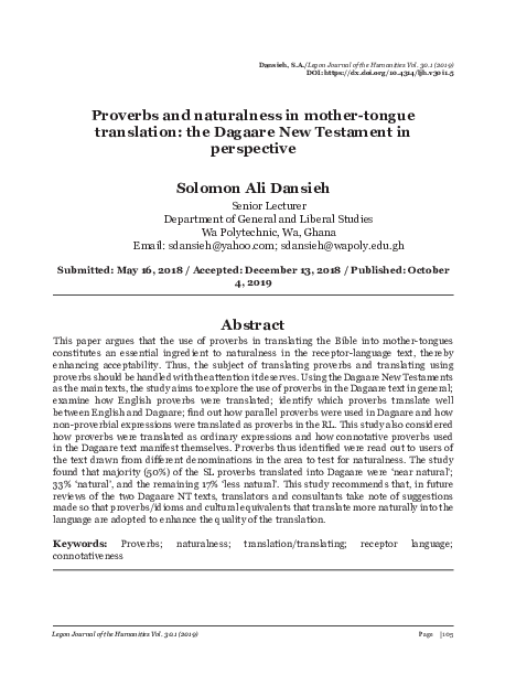 (PDF) Proverbs and naturalness in mother-tongue translation: the ...