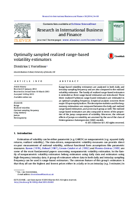 Pdf Optimally Sampled Realized Range Based Volatility Estimators