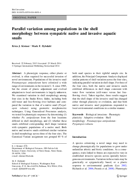 (PDF) Parallel variation among populations in the shell morphology ...