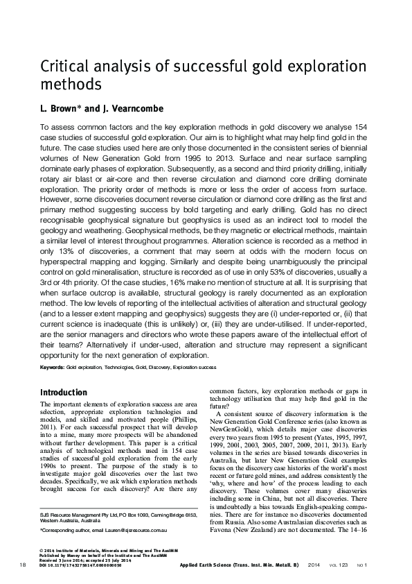 (PDF) Critical analysis of successful gold exploration methods